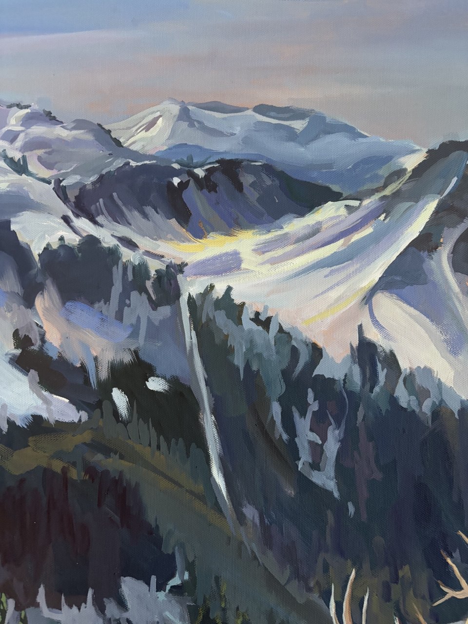 Echoes of Nature - Winter Landscape Oil Painting with Elk (30x24) — Big ...