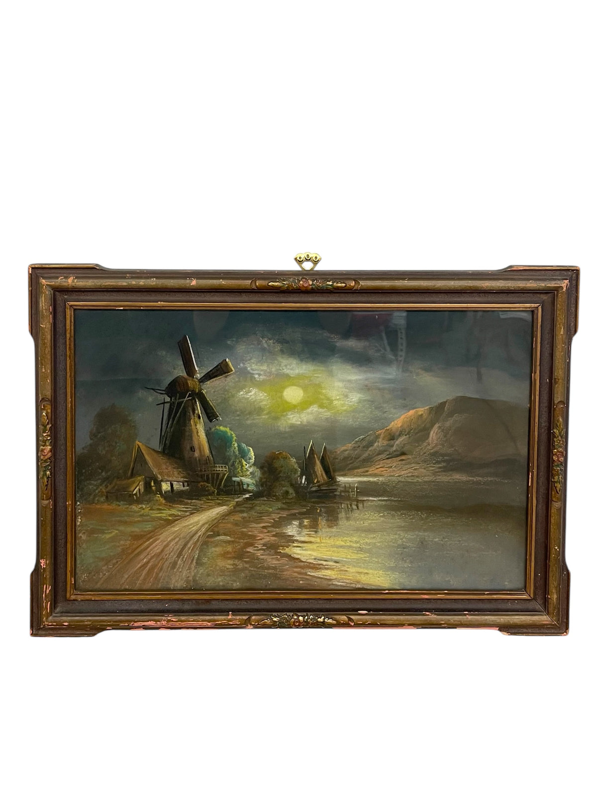Framed Landscape Painting of Windmill and Moonlit Countryside — Big ...