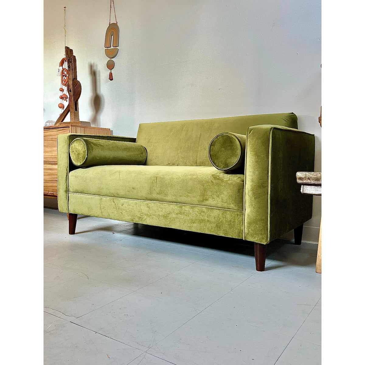Brand New Loveseat Sofa Avocado Green Velvet Upholstery Solid Wood Fra ...