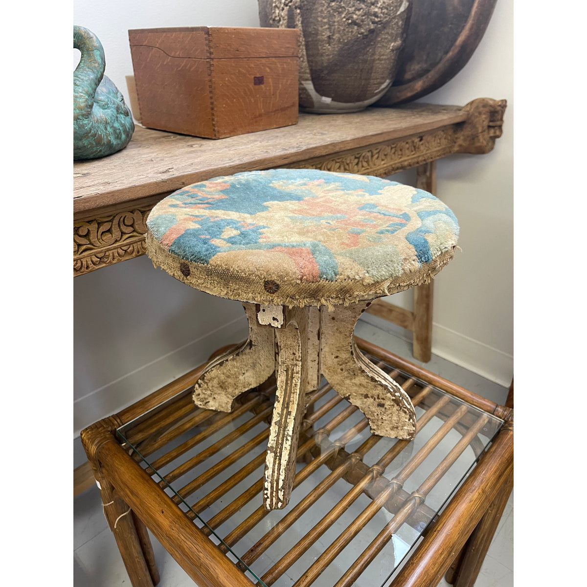 Antique Style Decorative Stool — Big Whale Consignment